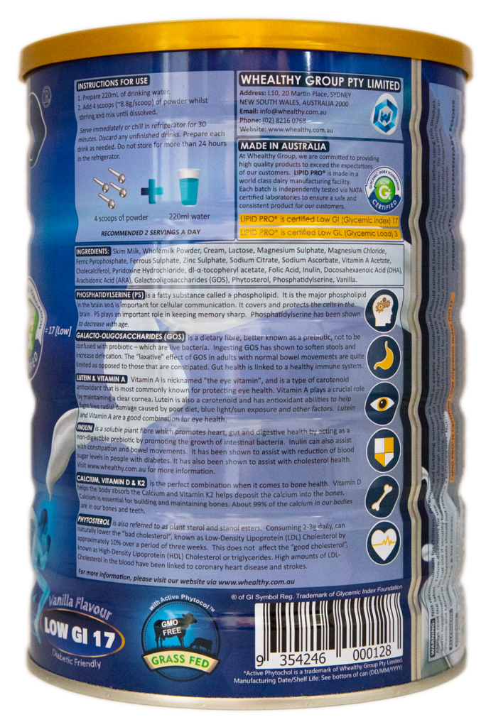 Lipid Pro® Nutritional Milk Powder 900g LOW GI 17 (Australia ...