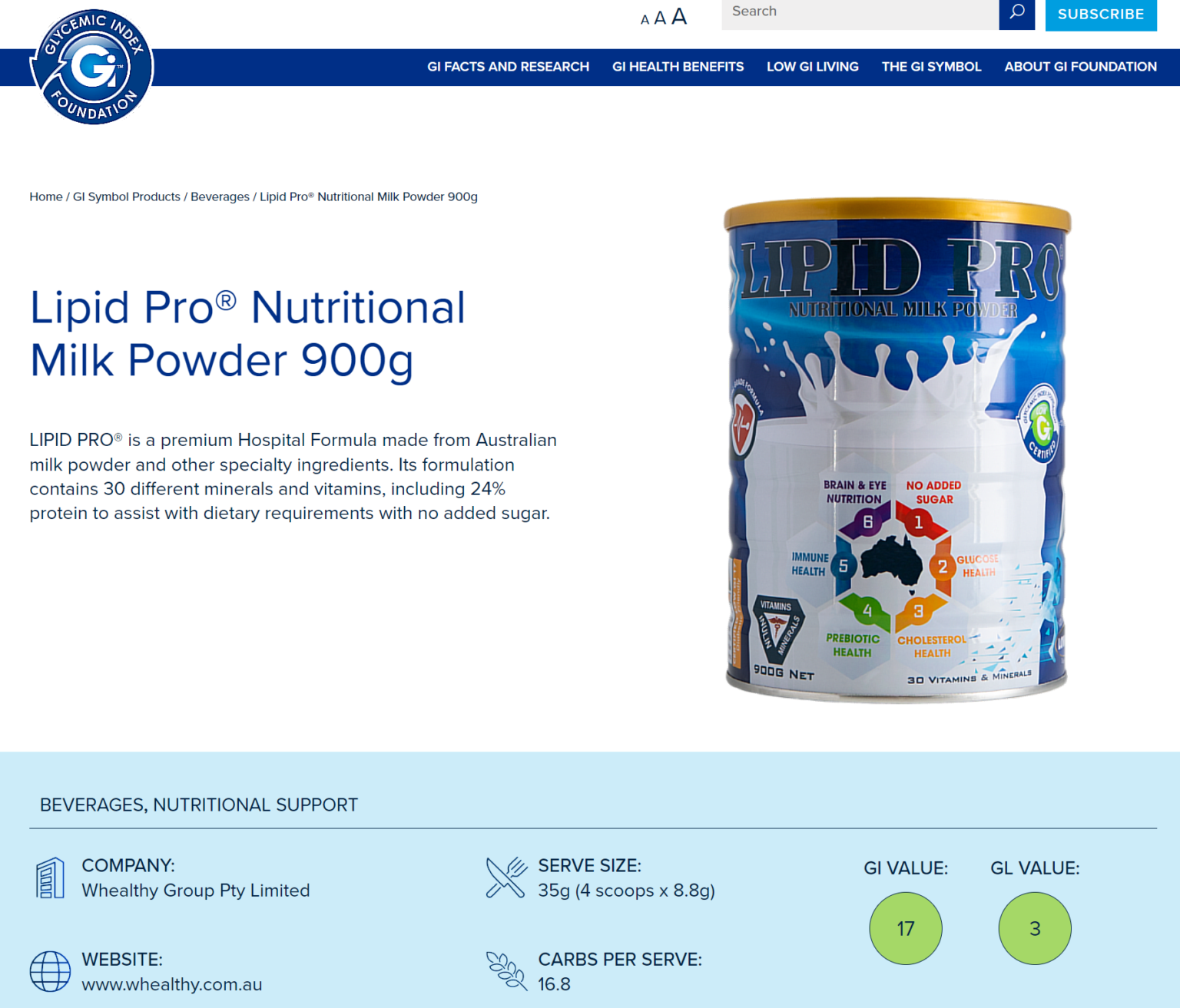 Lipid Pro® Nutritional Milk Powder 900g LOW Glycemic Index 17 ...